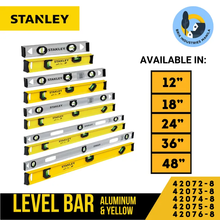 Stanley Level Bar Aluminum and Yellow 12", 18", 24", 36" and 48 ...