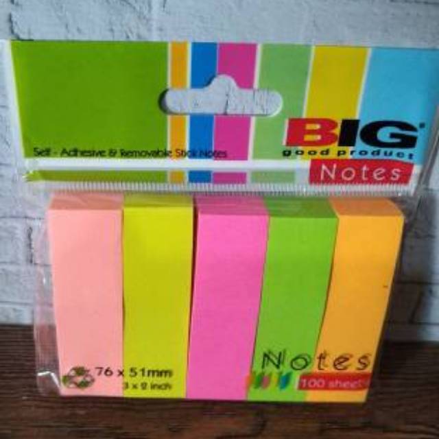 [COD] 100lembar Sticky Notes x 5 warna / pembatas kertas BIG NOTES ...