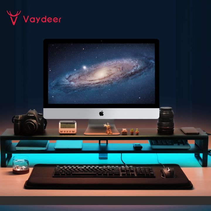 2 Tiers Dual Monitor Stand Aluminum Monitor Riser With Wireless ...