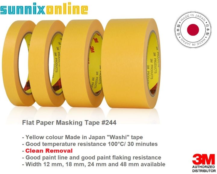 3M Flat Paper Masking Tape #244, Yellow Colour, 24 mm x 50 mtr | Lazada