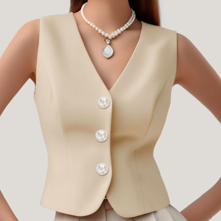 BRANCHÉ Vests Sleeveless V-Neck Apricot Fashion Simple Decent Vests ...