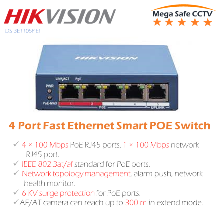 HIKVISION 4Port Fast Ethernet Smart Managed Switch 100 Mbps PoE Switch ...