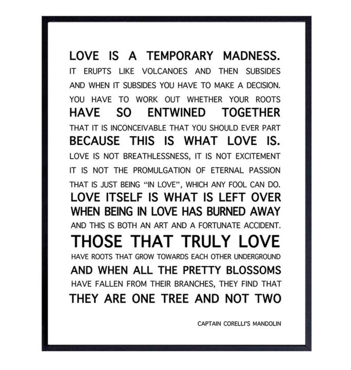 Captain Corellis Mandolin Love Quote Art Print Wall Art Poster Unique ...