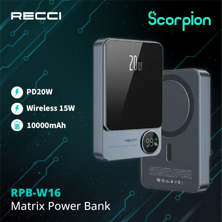 Recci RPB-W16 Matrix 10000mAh Wireless Charging Power Bank | Lazada