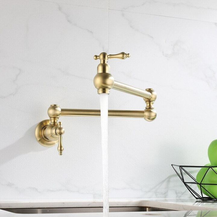 Pot Filler Tap Wall Mounted Foldable Brushed Gold Kitchen Faucet Single ...