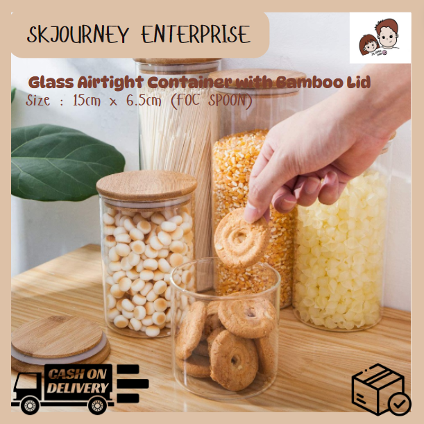 Multipurpose Glass Food Storage Jar Bamboo Lid Glass Airtight Container ...