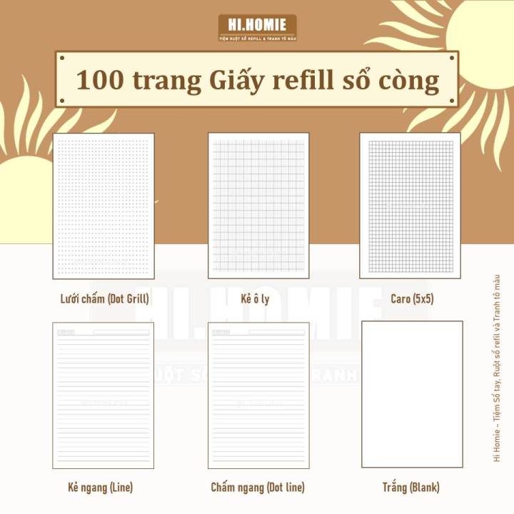 Giấy refill, ruột sổ còng 100 trang - A4, A5, B5 - nhiều phân loại ...