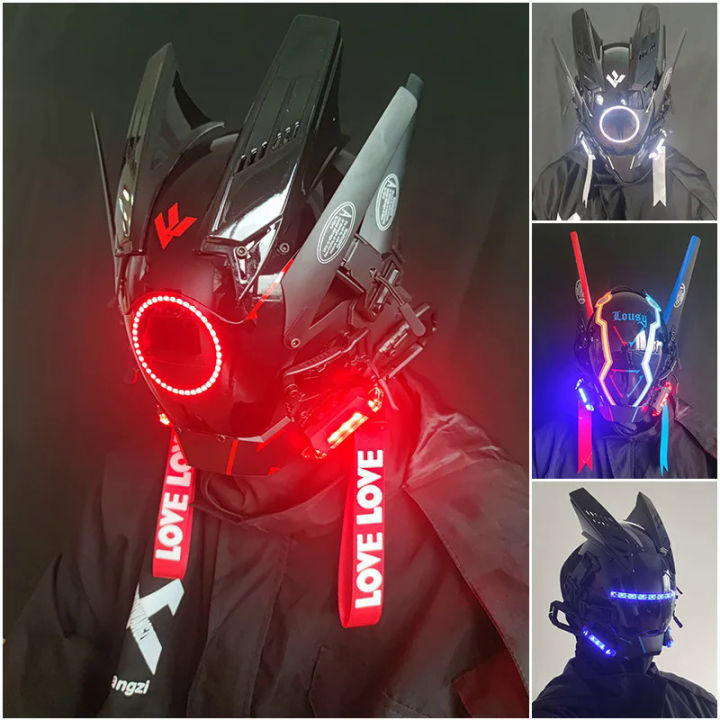 Cyberpunk cosplay helmet dreadlocks cool with LED light Shinobi samurai ...