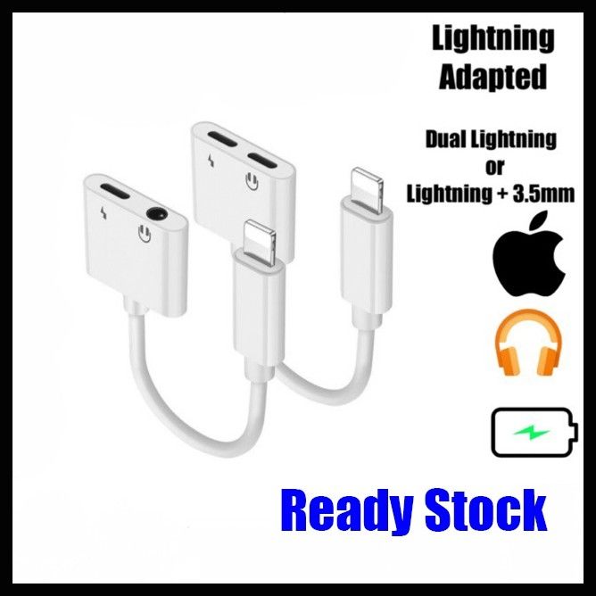 Splitter Adapter Iphone IOS Lightning Double Dual Support Mic Call 3 ...