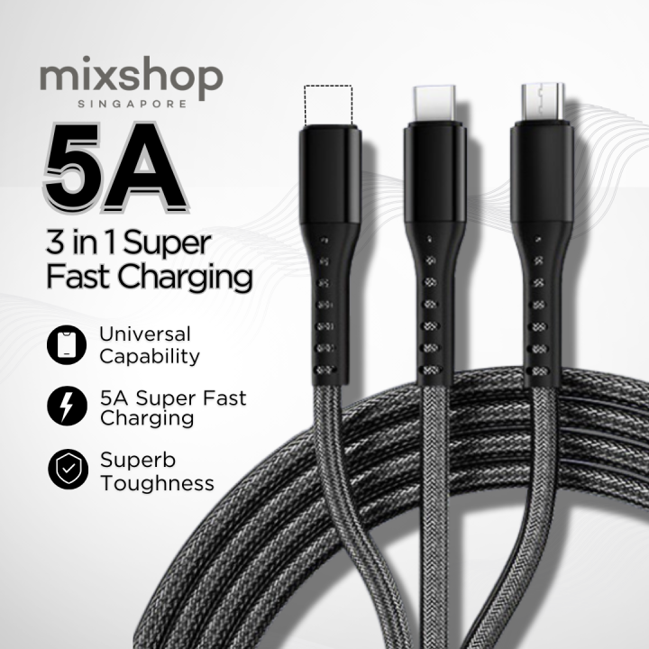 mixshop 3-IN-1 Multi Charging Cable ,5A Super Fast Charging Cable[SG ...