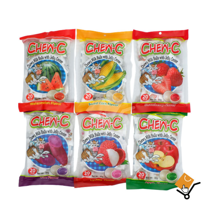 Chew-C Chewy Milk Balls with Jelly Center 20 pcs per pack 80g Set of 3 ...