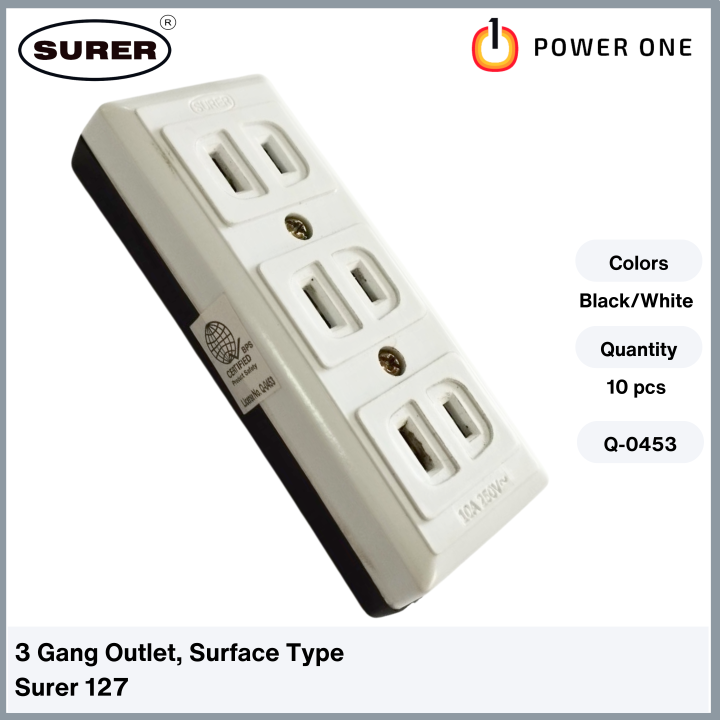 Surer 127 3 Gang Outlet, Surface Type (Box of 10pcs) (100 Series ...