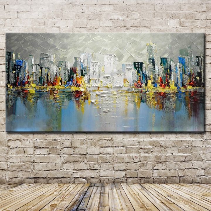 Arthyx Large Size Hand Painted City Building Oil Painting on Canvas ...