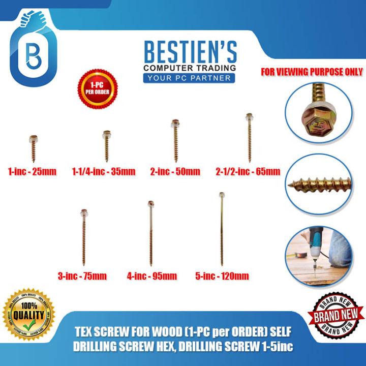TEX SCREW FOR WOOD (1-PC per ORDER) SELF DRILLING SCREW HEX, DRILLING ...