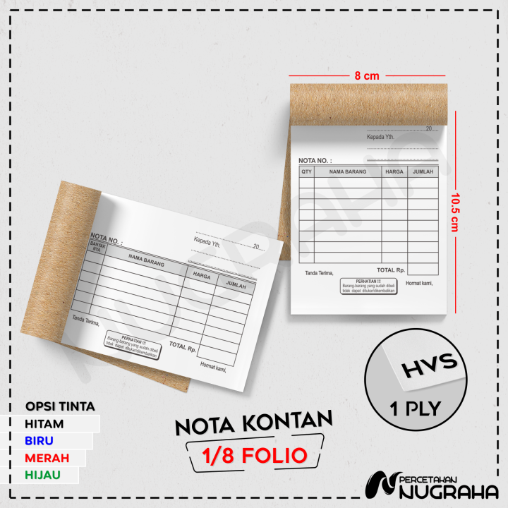 NOTA UKURAN 1/8 FOLIO 1 RANGKAP (PLY) / BUKU NOTA KONTAN | Lazada Indonesia