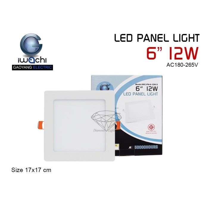 โคม PANEL LED 6" 12W ทรงเหลี่ยม แสงขาว/แสงวอร์มไวท์ ยี่ห้อ IWACHI | Lazada.co.th