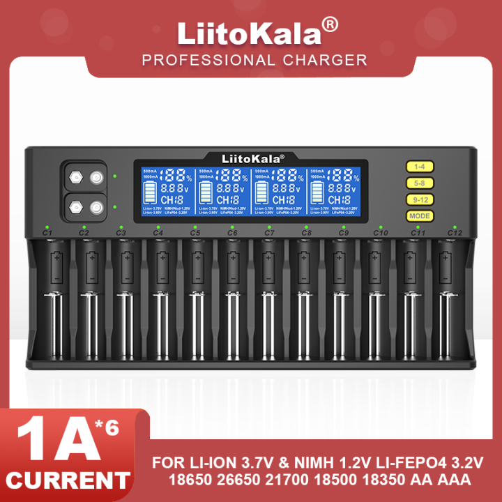 Liitokala Lii-S12 Battery Charger 12 Slot 18650 26650 18500 16340 14500 ...