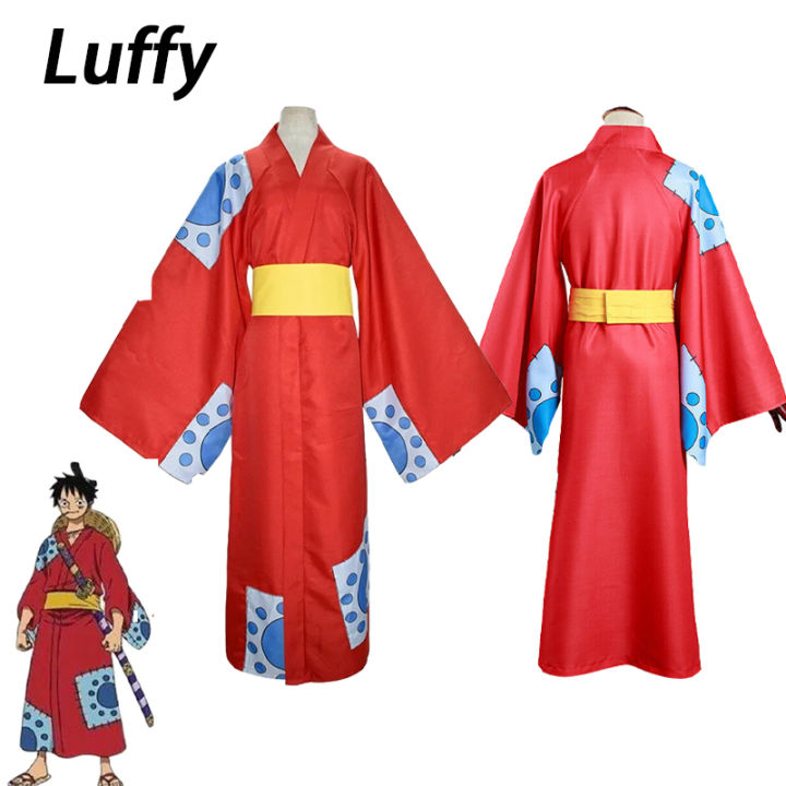 Luffy Anime Cosplay Costume Wano Country Luffy Cosplay Kimono Red ...