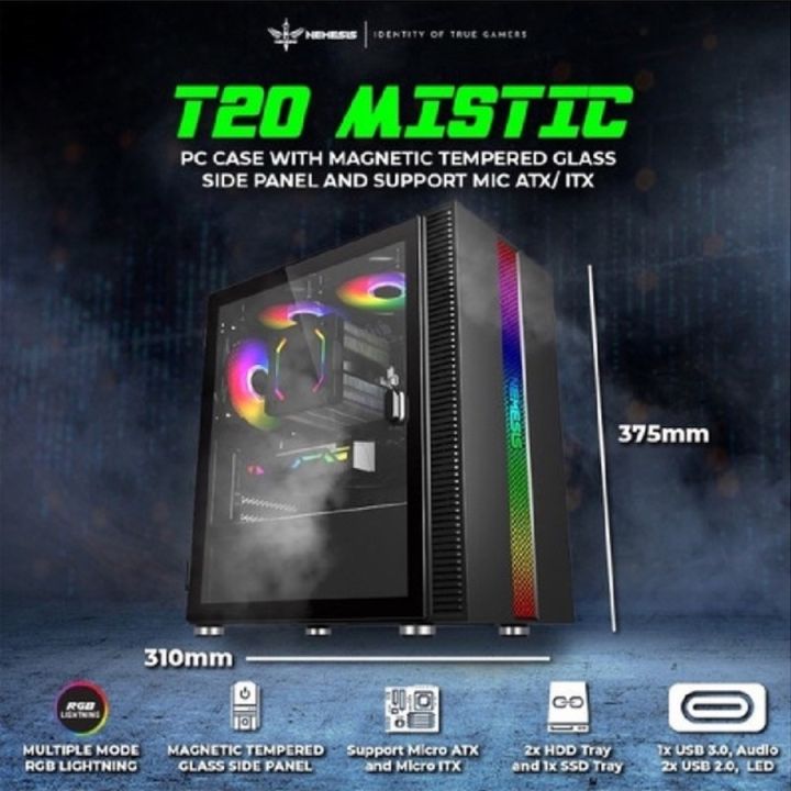 Casing PC NYK Nemesis T20 Mistic Gaming Case RGB LED Free 1 Fan ...
