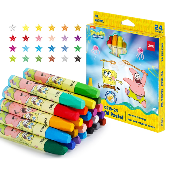 Deli Spongebob Oil Pastel 24 Colors C218-24 | Lazada PH