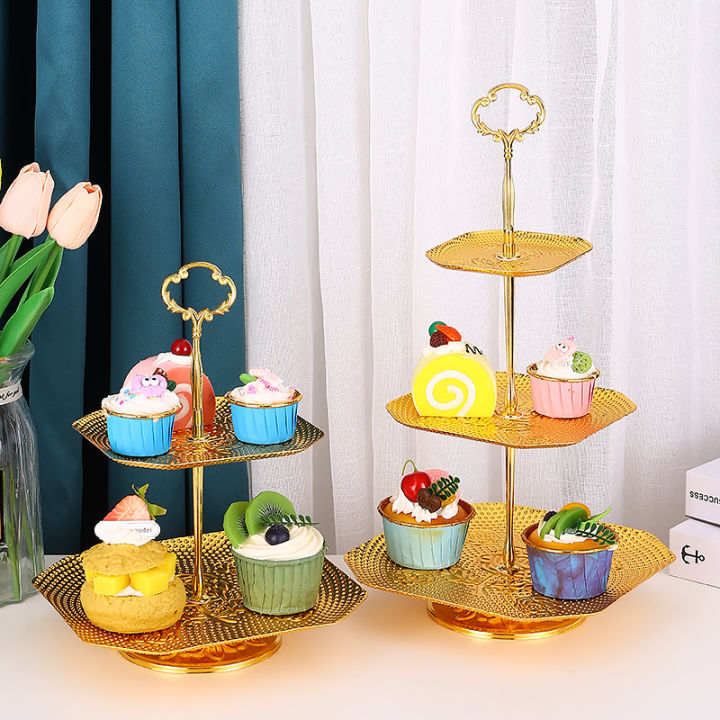 Bakindo Piring Kue Tingkat Stainless Steel Gold / Double Layer Dessert Cake / Piring Kue Tingkat ...