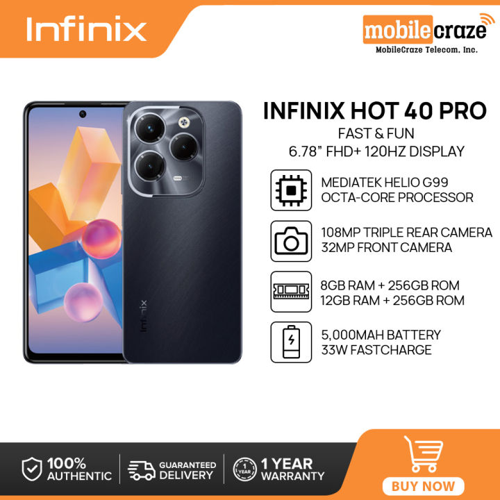 Infinix HOT 40 Pro Smartphone | 8GB / 12GB RAM + 256GB ROM | MediaTek Helio G99 | 6.78” 120Hz ...