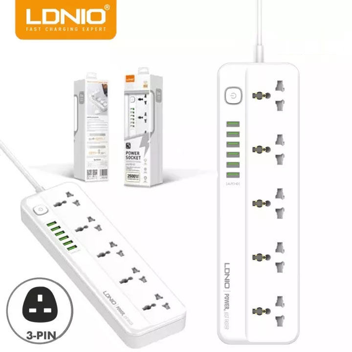 LDNIO Univeral Power Strip British Standard Multifunctional Plug-in Board Usb extension 5way ...
