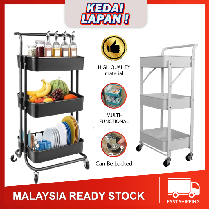 3-Layer Multi-function Storage Wheeled Trolley Rack 3层多功能储物轮式手推车架 | Lazada