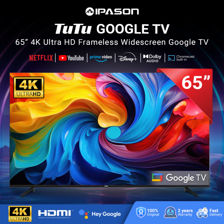 TuTu 65 inch Google TV (Powered by HKC) 4K Ultra HD LED Widescreen Frameless TV - Netflix ...