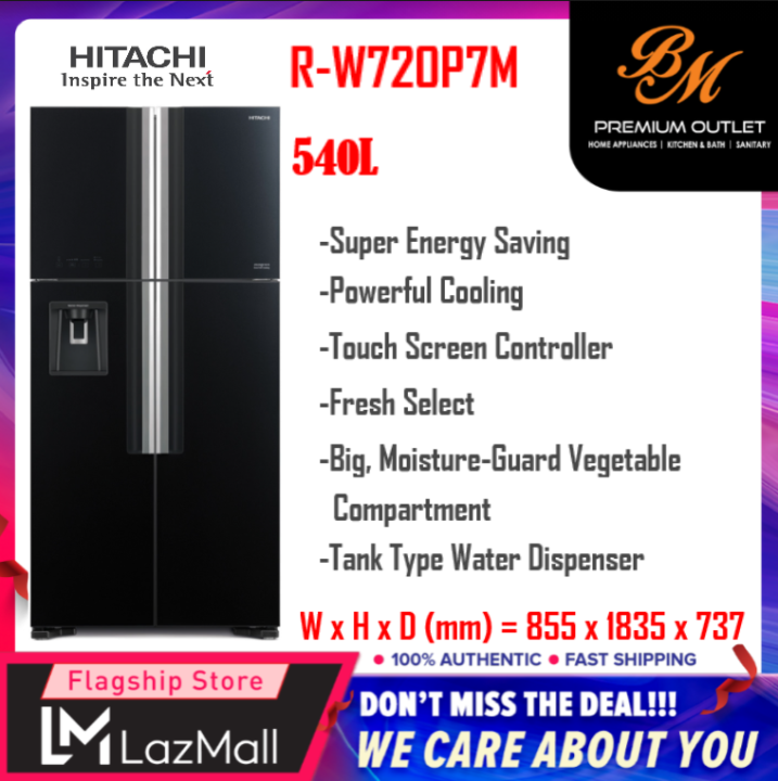 Hitachi [ R-W720P7M(GBK) ] 540L 4 Door Inverter Top Mount Freezer ...