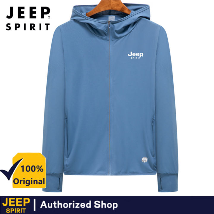 JEEP SPIRIT ซิปแจ็คเก็ตมีฮู้ดหลวมชุดกันแดดสำหรับผู้ชาย,เสื้อซิปลาย ...