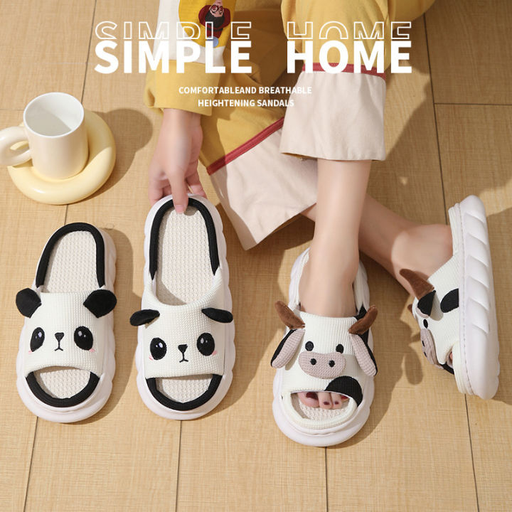 Animal Print Slip-On Slippers - Cow/Frog/Panda Design with Open Toe ...