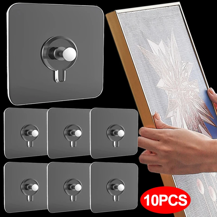 10PCS Adhesive Wall-Mounted Hooks Poster Photo Frame Clock Hangers ...