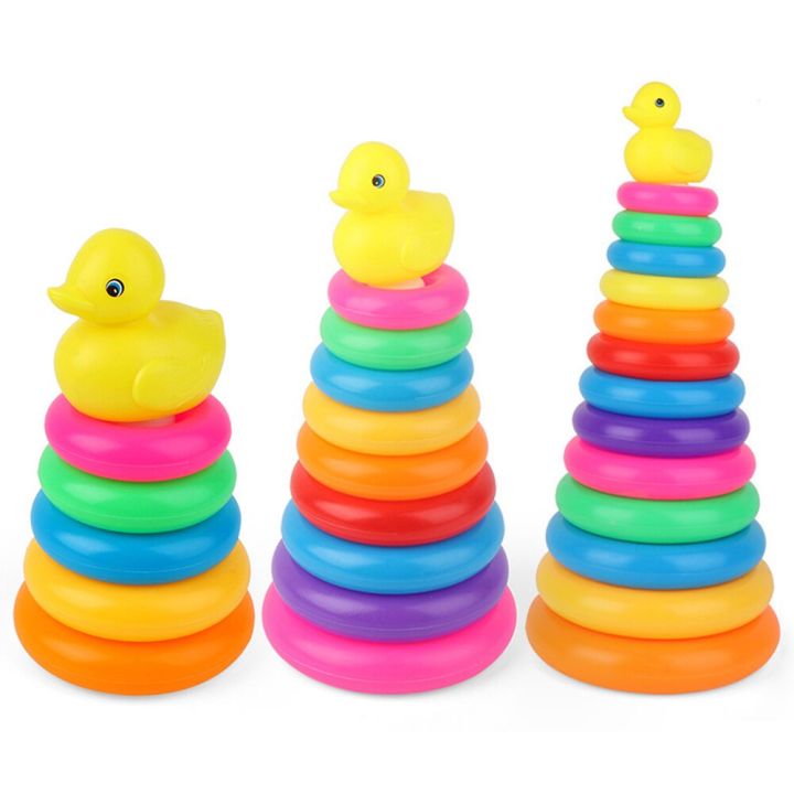 Early Educational Rainbow Tower Stacking Circle Fun Duck Ring Puzzle Game Pyramid Kid Toddler ...