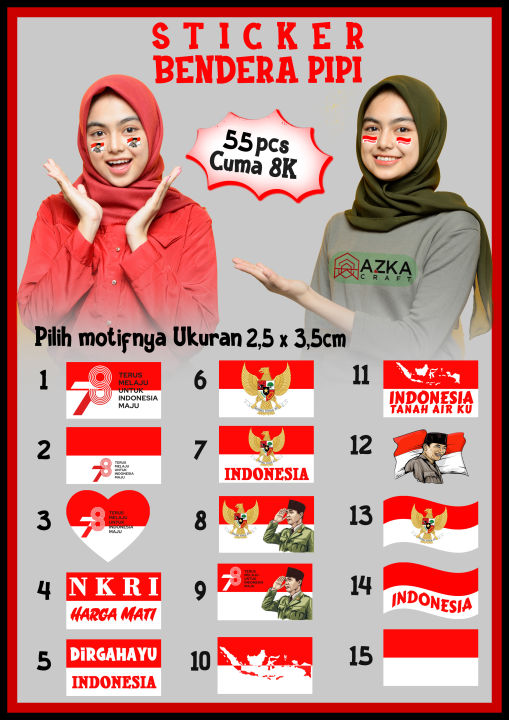 55pcs STICKER STIKER PIPI BENDERA MERAH PUTIH STIKER HUT RI HUT RI ...