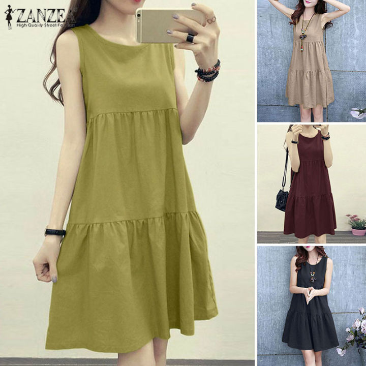 Esolo Zanzea Korean Style Women Summer Vest Sundress Casual Tiered