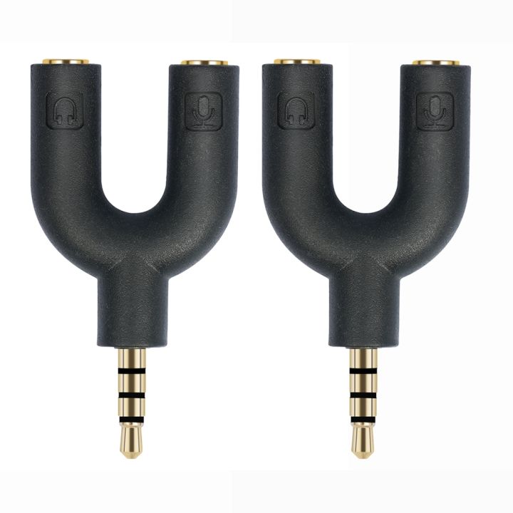 สายเคเบิลอะแดปเตอร์ตัวแยกไมโครโฟนหูฟัง2ชิ้นสำหรับอุปกรณ์ TRRS CTIA 3.5 ...