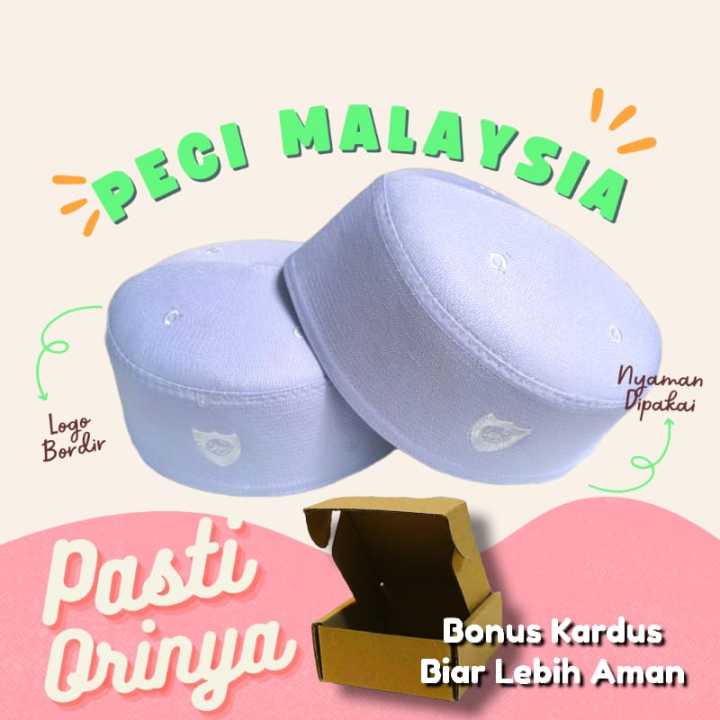 Bayar Di Tempat Peci Songkok Malaysia Putih Kopiah Premium Logo Bordir ...