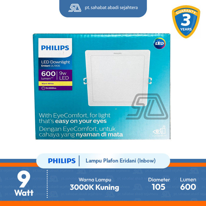 Philips Lampu LED downlight Plafon Inbow Kotak Eridani 9W 4 inch 3000K ...