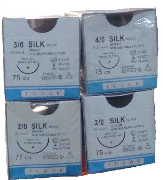 TUDOR SILK BRAIDED NON-ABSORBABLE SUTURE ROUND AND CUTTING 12pcs/box ...