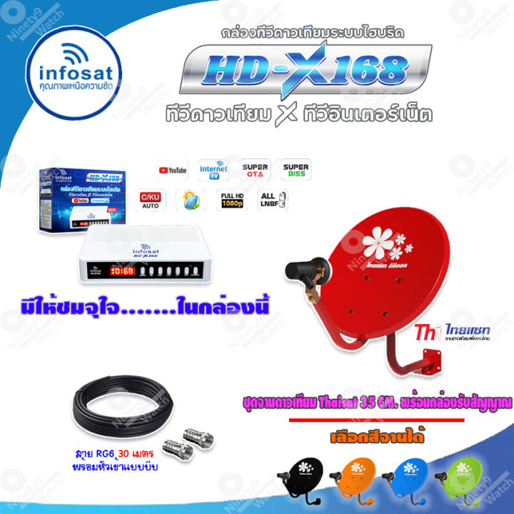 Thaisat ชุดจานดาวเทียม 35cm. (ยึดผนัง) + INFOSAT HD-X168 กล่องทีวี ...
