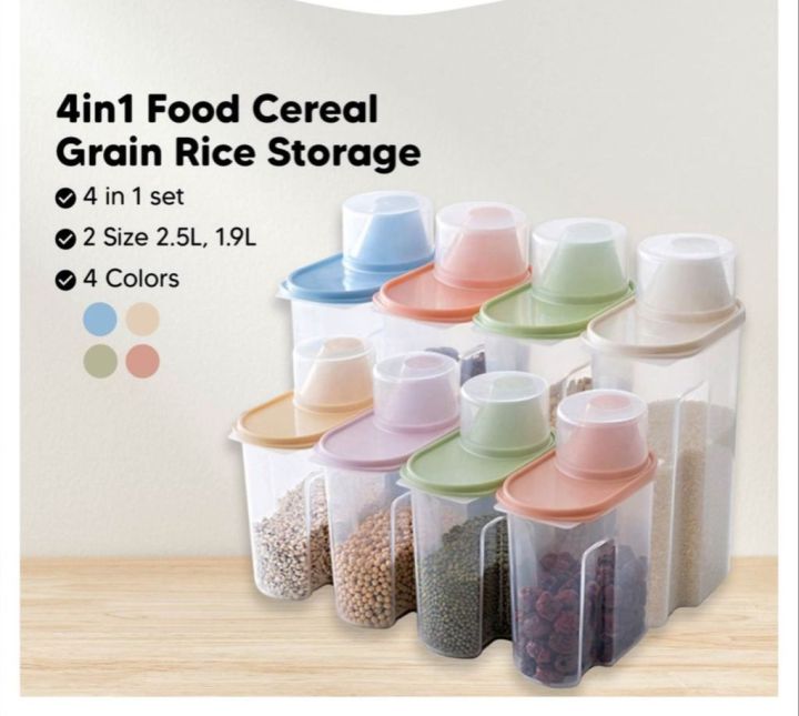 4in1 Food Cereal Grain Rice Storage Container Dispenser With Cup Bekas ...