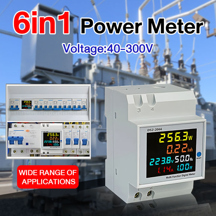 6IN1 Din Rail AC Monitor 110V 220V 100A Voltage Current Power Factor ...