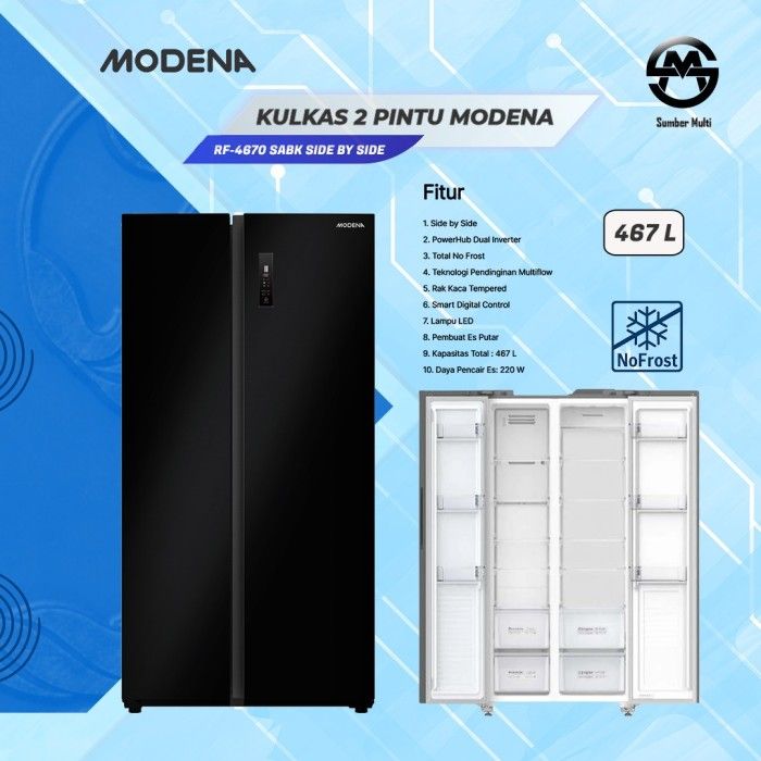 promo spesial Kulkas 2 Pintu Side By Side Modena RF 4670 SABK Total No ...