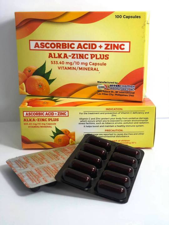 ALKA-ZINC PLUS ( ascorbic acid + zinc ) 533.40mg 100 capsules | Lazada PH