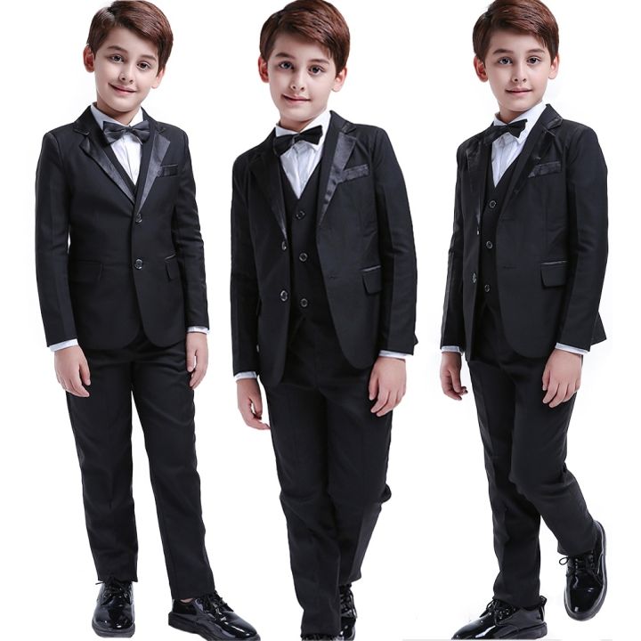 lontakids 6Pcs Kids Boy Suit Black Tuxedo Wedding Birthday Party Formal ...