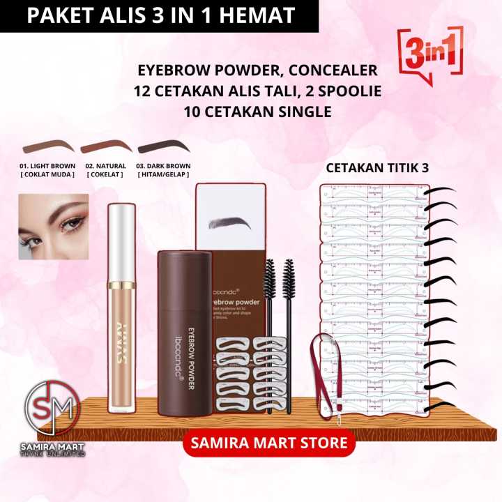 PAKET 3in1 EYEBROW - EYEBROW POWDER, CONCEALER, CETAKAN ALIS TALI 12 ...