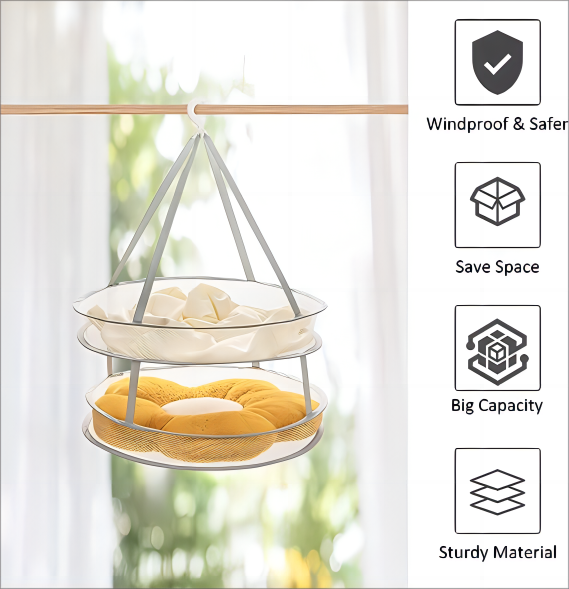 Drying Rack 2 Layer Hanging Mesh Net Foldable Hanging Mesh Dryer ...