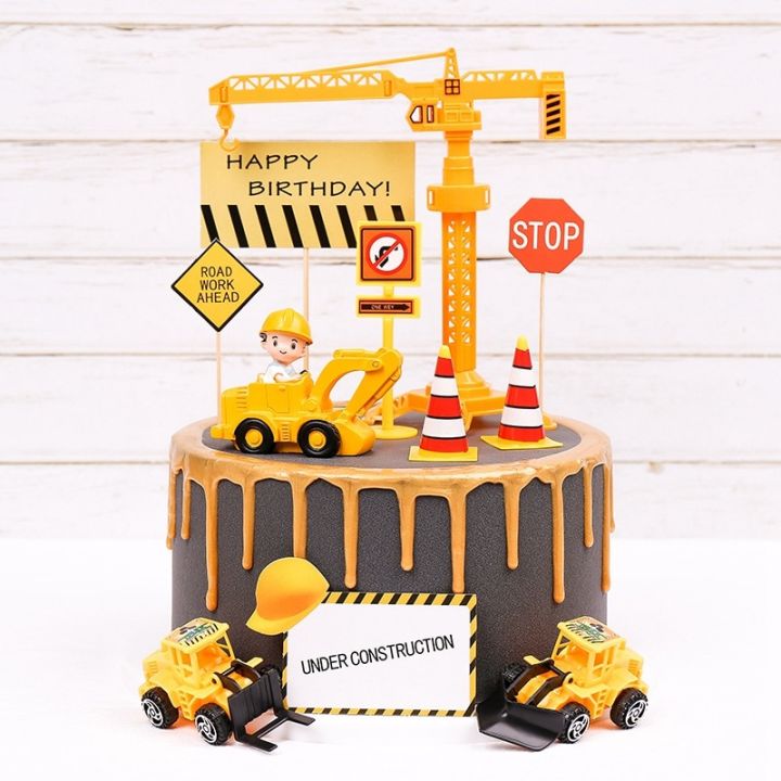 Construction Cake Topper Cupcake Flags For Engineering Birthday Party ...