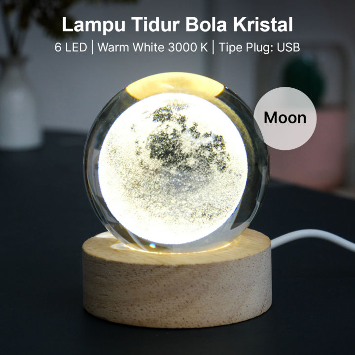 Lampu Tidur Bola Kristal 3D Warm White USB 3W Moon | Lazada Indonesia